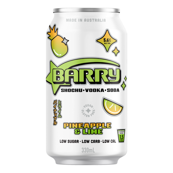 Barry Pineapple & Lime Sochu Vodka Soda 330ml Can 4 Pack - Camperdown Cellars