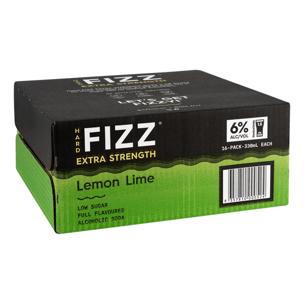 Hard Fizz EXTRA Lemon Lime Alcoholic Soda 6% 330ml Can Case of 16 ...