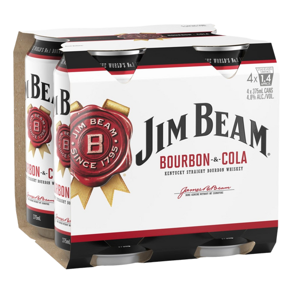 Jim Beam White & Cola 375ml Can 4 Pack - Camperdown Cellars
