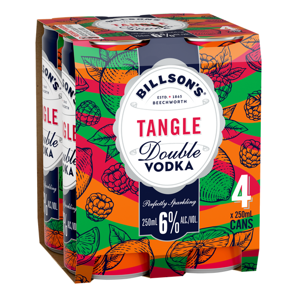 Billson's Tangle DOUBLE Vodka 6% 250ml Can 4 Pack - Camperdown Cellars