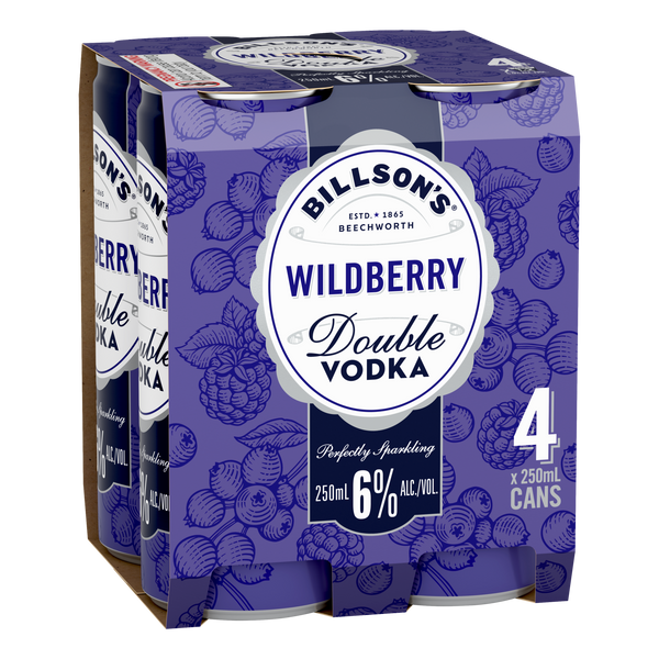 Billson's Wildberry DOUBLE Vodka 6% 250ml Can 4 Pack - Camperdown Cellars