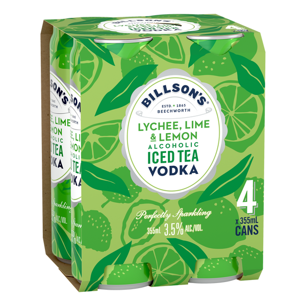 Billson's Lychee Lime & Lemon Iced Tea Vodka 3.5% 355ml Can 4 Pack ...