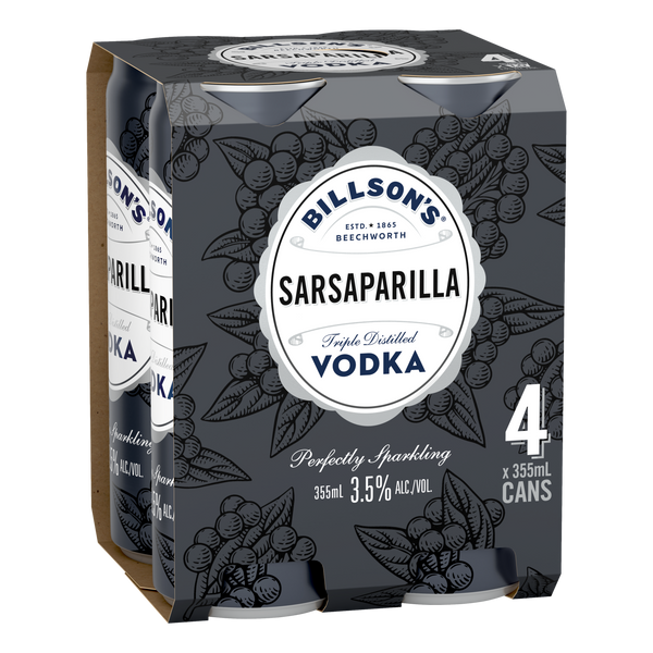 Billson's Sarsaparilla Vodka 3.5% 355ml Can 4 Pack - Camperdown Cellars