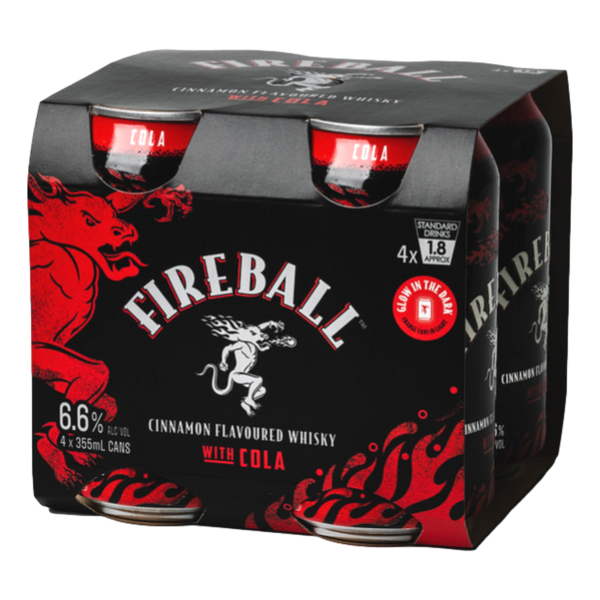 Fireball Cinnamon Whisky & Cola 6.6% 355ml Can 4 Pack - Camperdown Cellars
