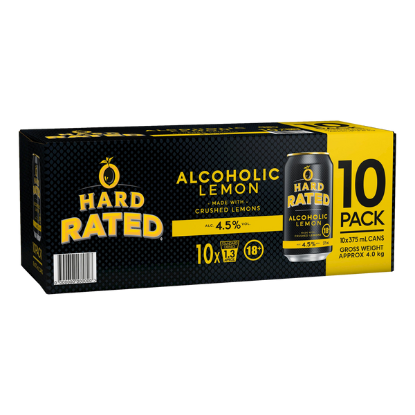 Hard Rated Alcoholic Lemon 4.5% 375ml Can 10 Pack - Camperdown Cellars