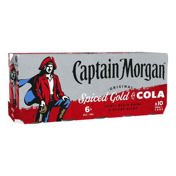 Captain Morgan Original Spiced Gold Rum & Cola 6% 375ml Can 10 Pack ...