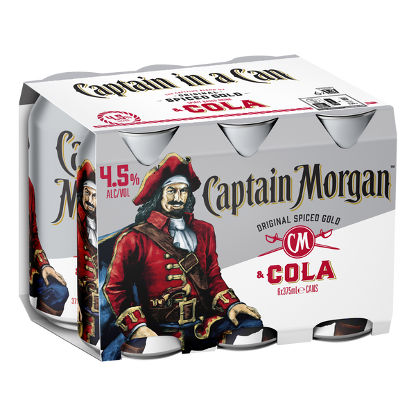 Captain Morgan Original Spiced Gold Rum & Cola 4.5% 375ml Can 6 Pack ...