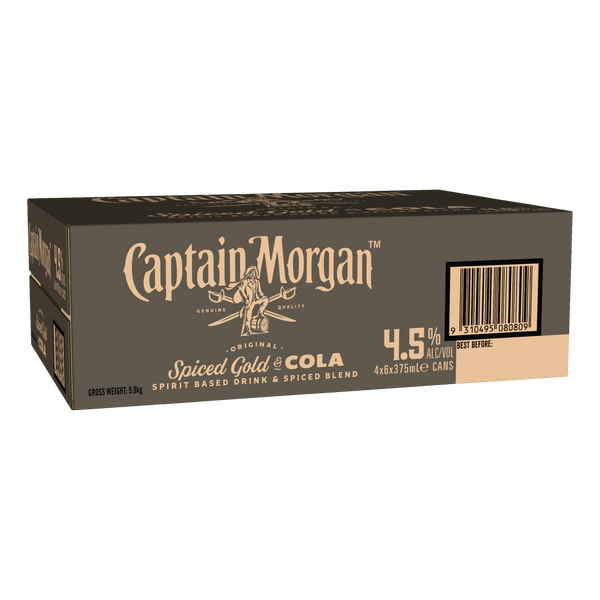Captain Morgan Original Spiced Gold Rum & Cola 4.5% 375ml Can Case of ...