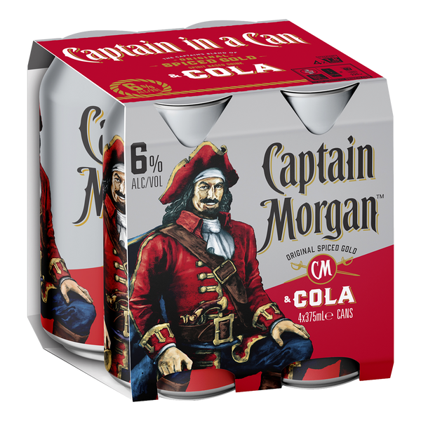 Captain Morgan Original Spiced Gold Rum & Cola 6% 375ml Can 4 Pack ...