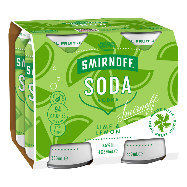 Smirnoff Soda Lime & Lemon Vodka 330ml Can 4 Pack - Camperdown Cellars