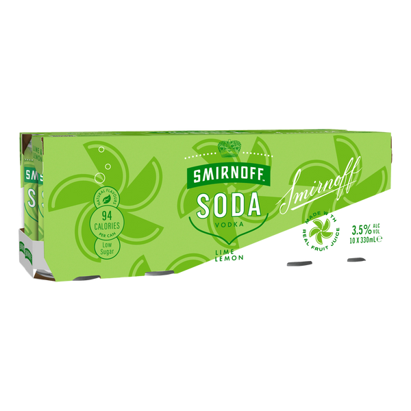 Smirnoff Soda Lime & Lemon Vodka 330ml Can 10 Pack - Camperdown Cellars