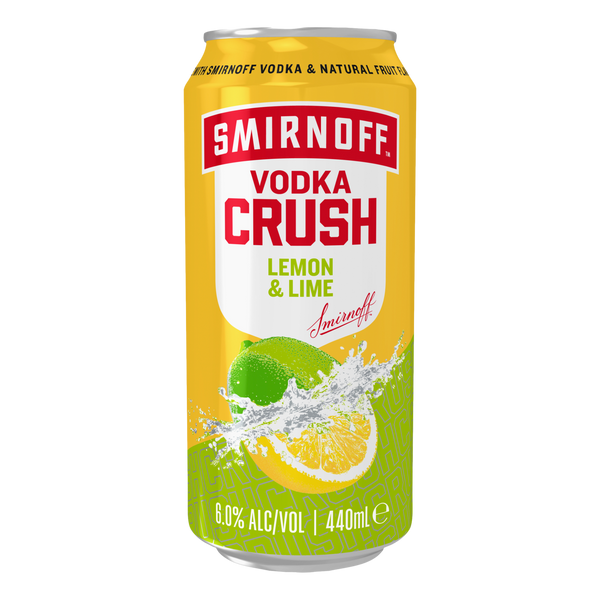 Smirnoff Vodka CRUSH Lemon & Lime 6% 440ml Can 4 Pack - Camperdown Cellars