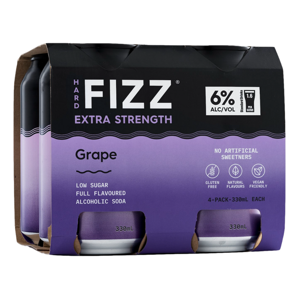 Hard Fizz EXTRA Grape Alcoholic Soda 6% 330ml Can 4 Pack - Camperdown ...