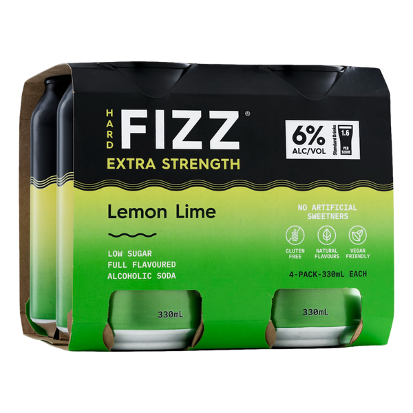 Hard Fizz EXTRA Lemon Lime Alcoholic Soda 6% 330ml Can 4 Pack ...