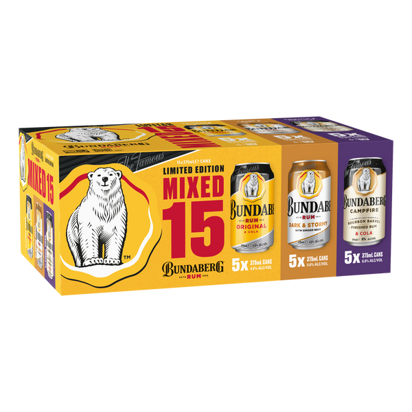 Bundaberg Rum Mixed Flavour Premix 375ml Can 15 Pack - Camperdown Cellars
