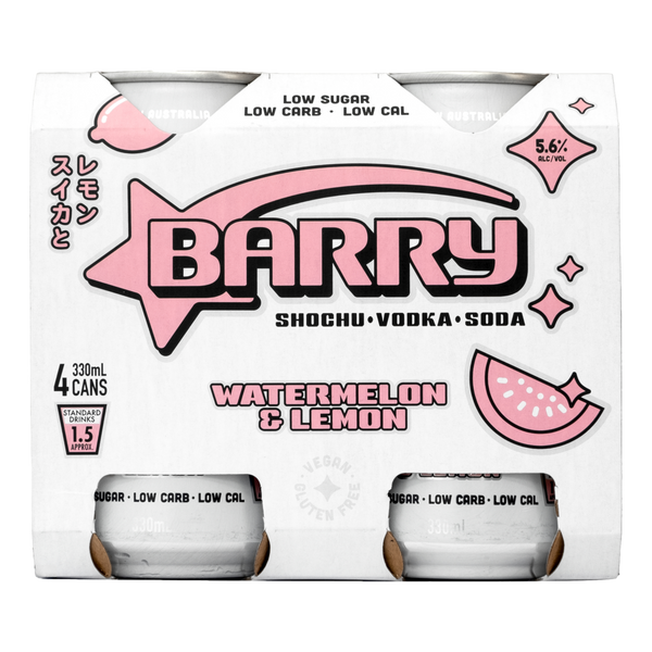 Barry Watermelon & Lemon Shochu Vodka Soda 330ml Can 4 Pack ...