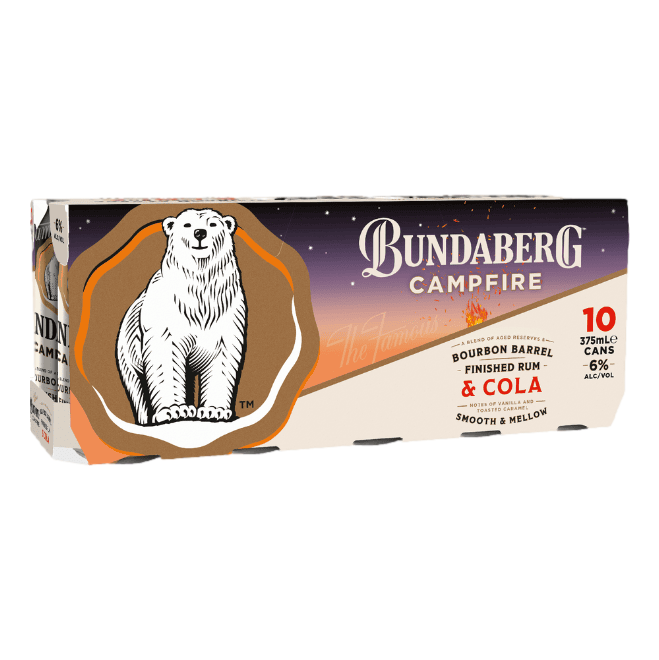 Bundaberg Campfire Bourbon Barrel Rum & Cola 6% 375ml Can 10 Pack - Camperdown Cellars