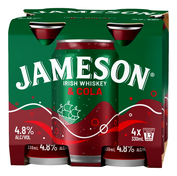 Jameson Irish Whiskey & Cola 4.8% 330ml Can 4 Pack - Camperdown Cellars