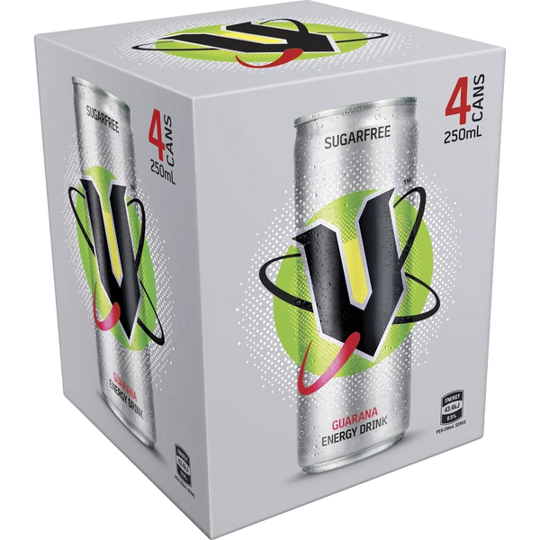 V Energy Drink Sugarfree 250ml Can 4 Pack - Camperdown Cellars